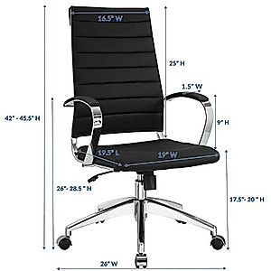 Modway Jive Ribbed High Back Tall Executive Swivel Office Chair With Arms In Black