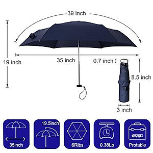 NINJAFOX Travel Umbrella Mini Umbrellas stainless steel frame rust proof,Small,Lightweight,Compact but Strong for Sun&Rain for Woman, Kids,Men Suit for Pocket (Non-Automatic)