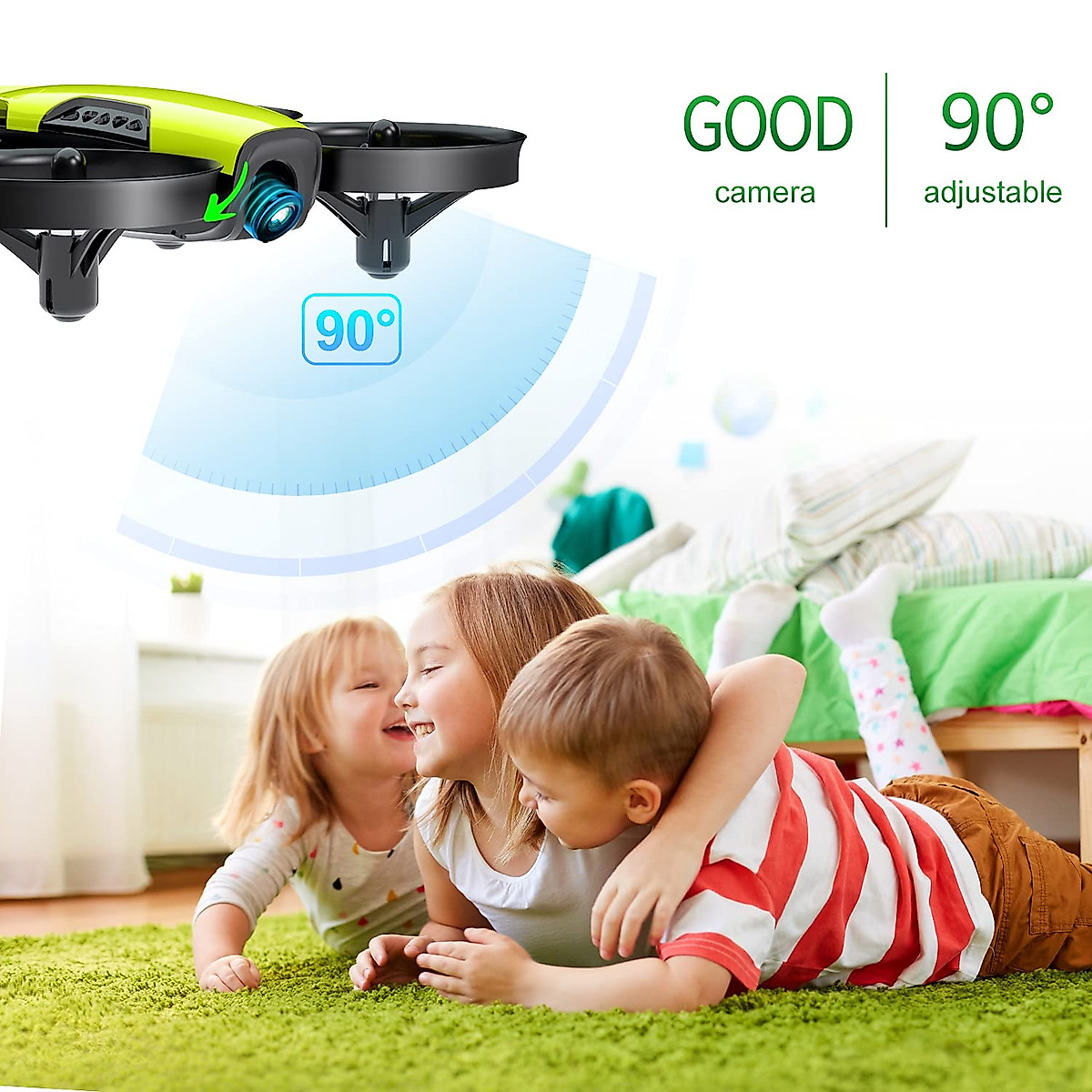 Loolinn | Drones for Kids Gift with Camera - Mini Drone with 90° Adjustable Camera, Safe for Kids, Photos and Videos, Includes three batteries (Gift for Kids)
