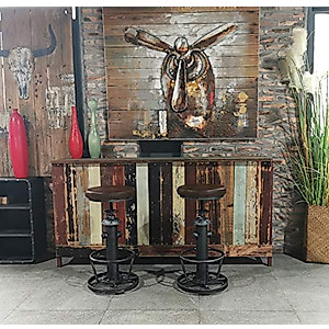 Topower American Antique Industrial Round Bottom Adjustable Height Cafe Coffee Retro Vintage Stylish Water Pipe Design Pub Kitchen Bar Stool (Silver, PU Leather Top)