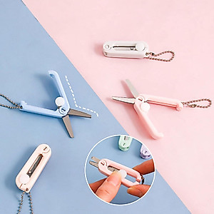 2Pcs Pink Folding Scissors Safe Portable Travel Scissors Foldable Telescopic Cutter Pocket Mini Scissor with Keychain for Cutting, Scrapbooking, Cutting Tools, Crafting, Sewing Office Cutting Tools