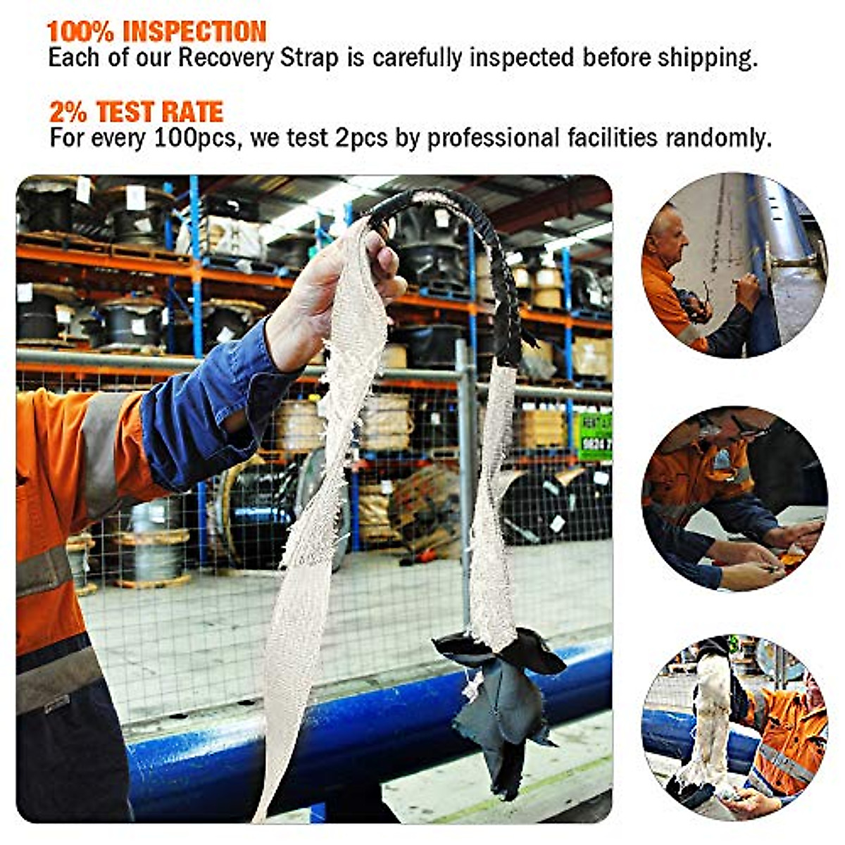 RAYTEEN Nylon Kinetic Snatch Strap(4in x 30ft) Genuine 24,200lb Pulling Force (Lab Tested 30,000lb) and 20% Elongation with Reinforced Loops and Protection Sleeves, White-Environment Friendly Color