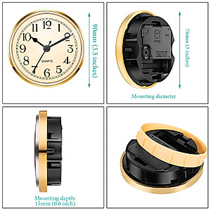 Hicarer 3-1/2 Inch (90 mm) Quartz Clock Fit-up/Insert with Arabic Numeral (Gold)