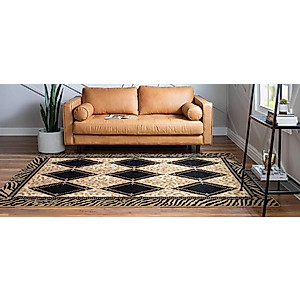 Unique Loom Wildlife Collection Animal Inspired with Leopard Geometric Bordered Design Area Rug, 6 ft x 9 ft, Light Brown/Black