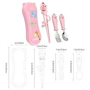 GORYEO BABY Toddler Utensils Stainless Steel Kids Silverware Set with Kids Spoons and Forks Set and Kids Chopsticks for Self Feeding Learning with Portable Case