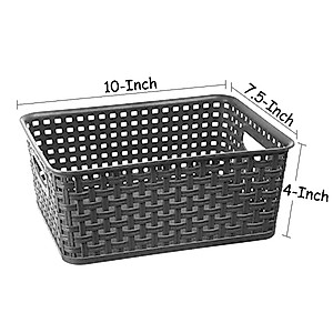 ZHENFAN Grey Plastic Woven Storage Basket, 6-Pack Weave Gray Basket Organizer for Kitchen Office Bathroom