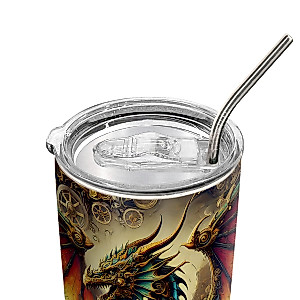 64HYDRO 20oz Steampunk Mechanical Dragon Tumbler, Engineer Mechanic Dragons, Gaming, Gamers Gifts for Dragon Lovers, Stainless Steel Double Wall Vacuum Insulated Coffee Mug, Travel Cup with Lid