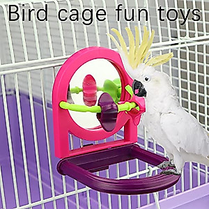 Toysructin Parrot Windmill Toy with Mirror, Hanging Bird Intelligence Training Toys Fun Birdie Puzzle Toy for Cage, Birds Interactive Educational Prop for Parrots Parakeets Cockatiels