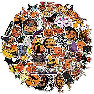 Gakece Halloween Stickers 50 pcs Witch Pumpkin Skeleton Stickers,Vinyl Waterproof Stickers for Kids Teens Adults Gift Halloween Decorations Party Supplies