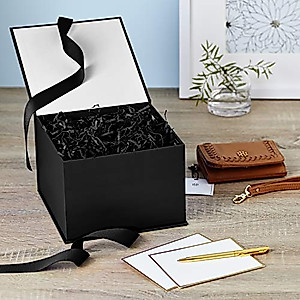 Hallmark 7" Large Black Gift Box with Lid and Shredded Paper Fill for Christmas, Hanukkah, Fathers Day, Graduations, Weddings, Birthdays, Grooms Gifts, Engagements, 1 Count (Pack of 1)