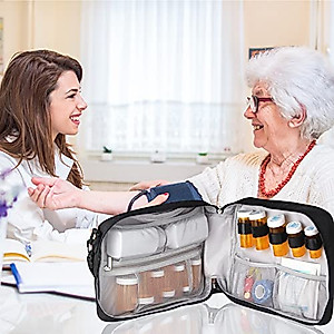 Medicine Pill Bottle Organizer Bag, Large Travel Pill Case Box and Storage, Lockable Vitamins Pill Carrier for Drug, Fish Oil, Medical Supplies (Black)