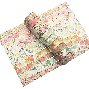 YUBBAEX 10 Rolls Spring Flowers Washi Tape Set Masking Decorative Tapes (Warm Tone)