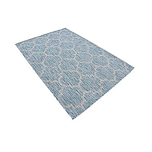 Unique Loom Outdoor Trellis Collection Area Rug (7' 1" x 10' Rectangle, Aquamarine/ Gray)