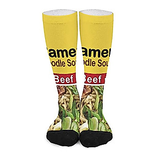 MYSTCOVER Beef Ramen Noodle Soup Flavor Socks for Women Socks for Men Crew Socks for Boys Mid Socks for Girls Stocking Stuffers for Teens Casual Athletic Sport Dress Socks