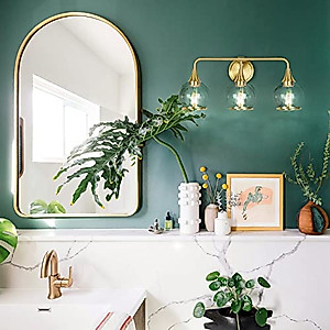 HAHZT Gold Bathroom Vanity Light 3-Lights Bathroom Light Fixtures Over Mirror with Clear Glass Shade 22.4 inch Wall Sconce Lighting Bath(Exclude E26 Bulb)