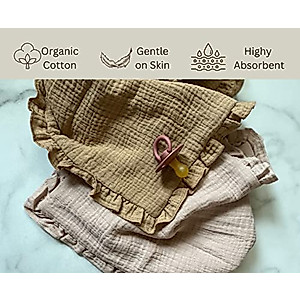Leyl&Ari Baby Girl Newborn Essentials | Baby Girl Gift | Ruffle Muslin Burp Rags (Dusty Rose & Sand Set)