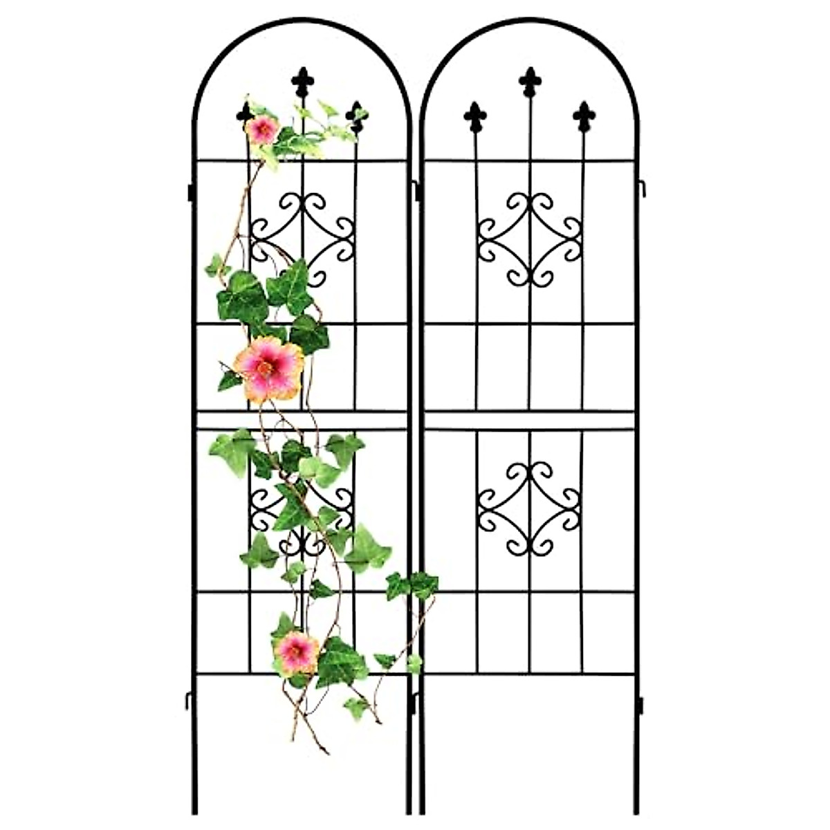 LZRS 2 Pack 71x20in Rustic Garden Trellis with Black Coating Decorative Potted for Climbing Outdoor Roses Vines Flower Vegetable Supports