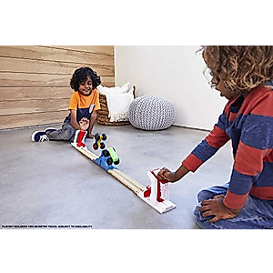 Hot Wheels Monster Trucks Double Destruction 3-in-1 Play Set with 1 1:64 Scale die-cast Metal Body Monster Truck, 1 Plastic Crash Dummy 2 Slam Launchers with Short Straight Tracks & Ramps