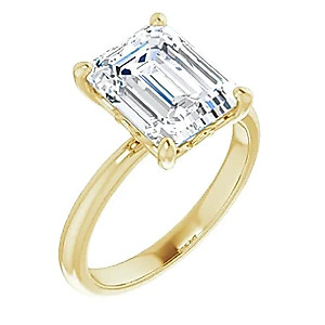 Moissanite Engagement Ring 4 Carat Emerald Cut Handmade 10K 14K 18K Solid Yellow Gold Solitaire Diamond Bridal Wedding Gifts for Women VVS1 Colorless
