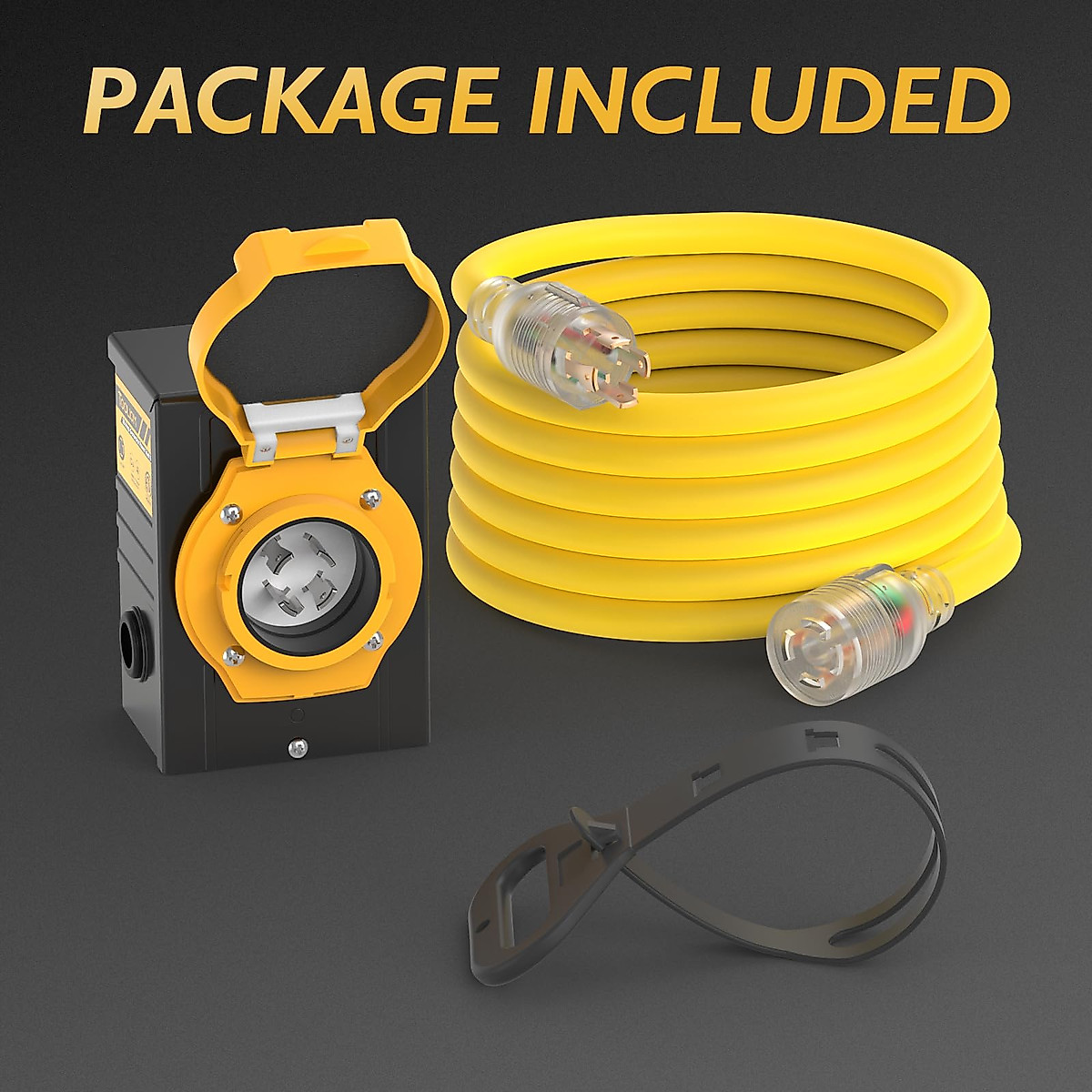 TOOLIOM 30 Amp Generator Cord 40FT and 30 Amp Generator Inlet Box, NEMA L14-30P/L14-30R Generator Cord, 125/250V 7500W 10 AWG SJTW Generator Power Cord, Pre-Drilled Generator Inlet Box, UL&ETL Listed