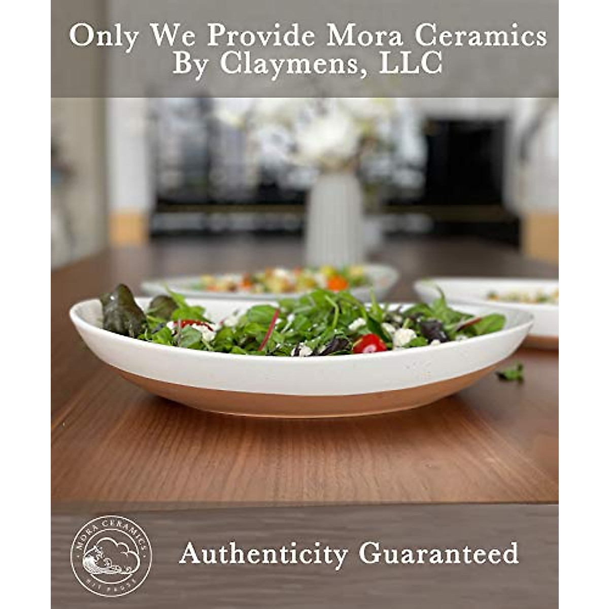 Mora Ceramic Large Serving Bowls- Set of 2 Oval Platters for Entertaining. Modern Kitchen Dishes for Dinner, Fruit, Salad, Turkey, etc. Oven, Dishwasher Safe, 55 / 35 oz, 13.5" / 11.8" - Vanilla White