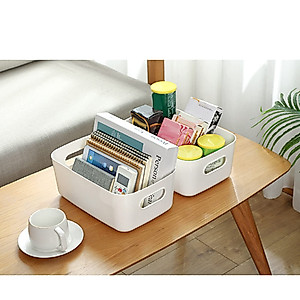 CHEOTIME Plastic Storage Bins, Desktop Storage Basket Plastic Storage Baskets with Handle Reusable PP Cosmetic Storages Box Desktops Sundries Organizer with Handle for Household(Small-Apricot)