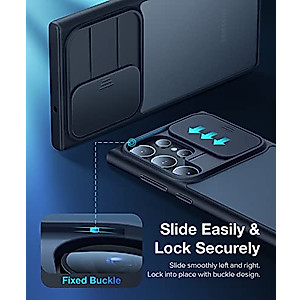 Tongate Compatible with Samsung Galaxy S23 Ultra Case with Slide Camera Cover, [Military Grade Drop Protection] Slim Translucent Matte Back Phone Case for Galaxy S23 Ultra Case 6.8 Inch, Black