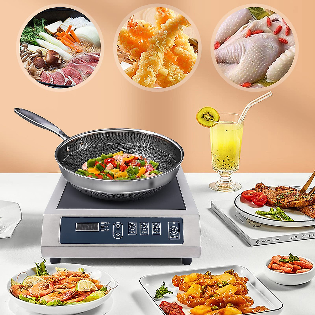 High Power Portable Induction Cooker, 110V 1800W Induction Cooker Cooktop Countertop Burner Induction Cooktop with 13 Speed Adjustment Electromagnetic Oven with Timed Cooking