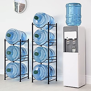 5 Gallon Water Bottle Jug Holder 4 Tier Heavy Duty Water Cooler Jug Storage Rack Detachable Gallon Water Jug Bottle Organizer Shelf for Home Kitchen Office Breakroom Space Save, Black