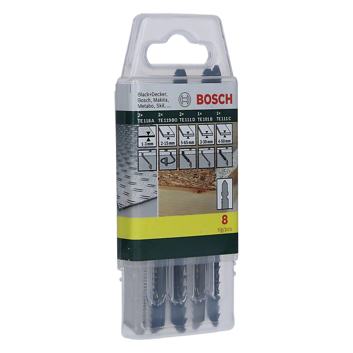 Bosch 2607019458 Jigsaw Blade Set with T-Shaft 8 Pcs