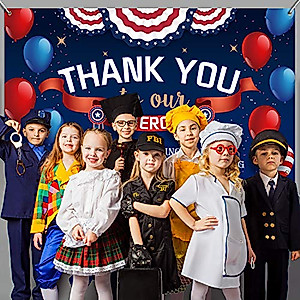 Thank You to Our Heroes Banner Decorations Patriotic Happy Veterans Day Backdrop Background for Greeting Police Military Army Employees Heroes Theme Party Supplies, 71 x 43 Inch