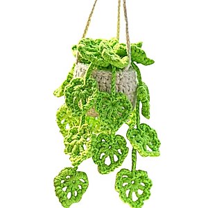 Car Swing Ornament Crochet Hanging Plants Car Mirror Hanger Charms Cute Crochet Knitted Plant Pendant Car Rear View Mirror Pendant Car Interior Accessories Home Office Hanging Decoration Type 9
