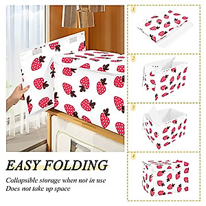 CaTaKu Graphic Red Strawberry Storage Bins with Lids and Handles, Fabric Large Storage Container Cube Basket with Lid Decorative Storage Boxes for Organizing Clothes