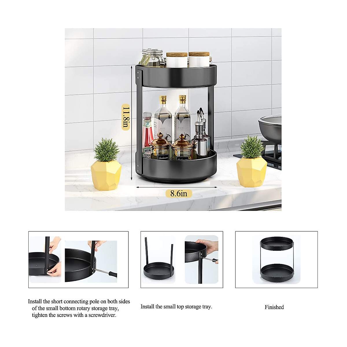 trlry 2 Pack Under Sink Organizer And Storage,2 Tier Under Bathroom Sink Organizers and Storage,Kitchen Sink Organizer,Lazy Susan Turntable for Cabinet,Turntable Organizer,Under Cabinet Storage