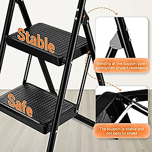 ALPURLAD Step Ladder 2 Step Stool Folding Step Stools for Adults with Handgrip & Anti-Slip Sturdy and Wide Pedal 330lbs Stepladder Multi-Use for Household & Office Foldable Step Stool
