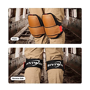 Biviwan 2 Pairs Leather Knee Pads, One Strap Non-slip Knee Pads, Machine Washable, Durable, Gifts for Men,Large Size