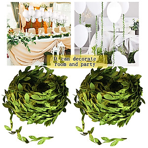 KEHAWK 2PCS 66FT Artificial Vines Fake Hanging Plants Leaves Ribbon Leaf Vine Trim Foliage Rattan DIY Wreath Foliage Green Leaves Ribbon Decorative Home Wall Garden Wedding Party Wreaths Decor