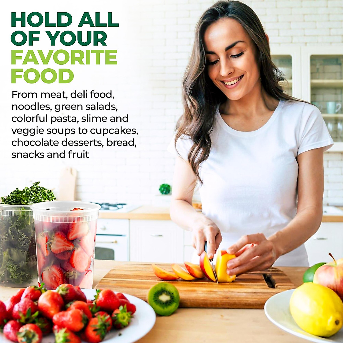 Deli Soup Quart Containers with Lids [32 Oz - 48 Pack], Plastic Food Freezer Storage Containers with Lids, Disposable Heavy Duty Microwavable Airtight To Go Takeaway Take Out Containers Cups With Lids