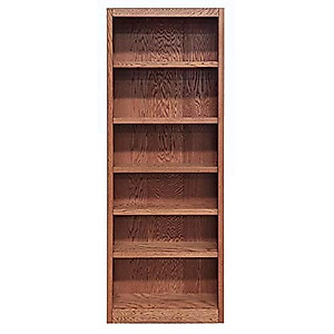 BOWERY HILL Traditional 84" Tall 6-Shelf Wood Bookcase in Dry Oak
