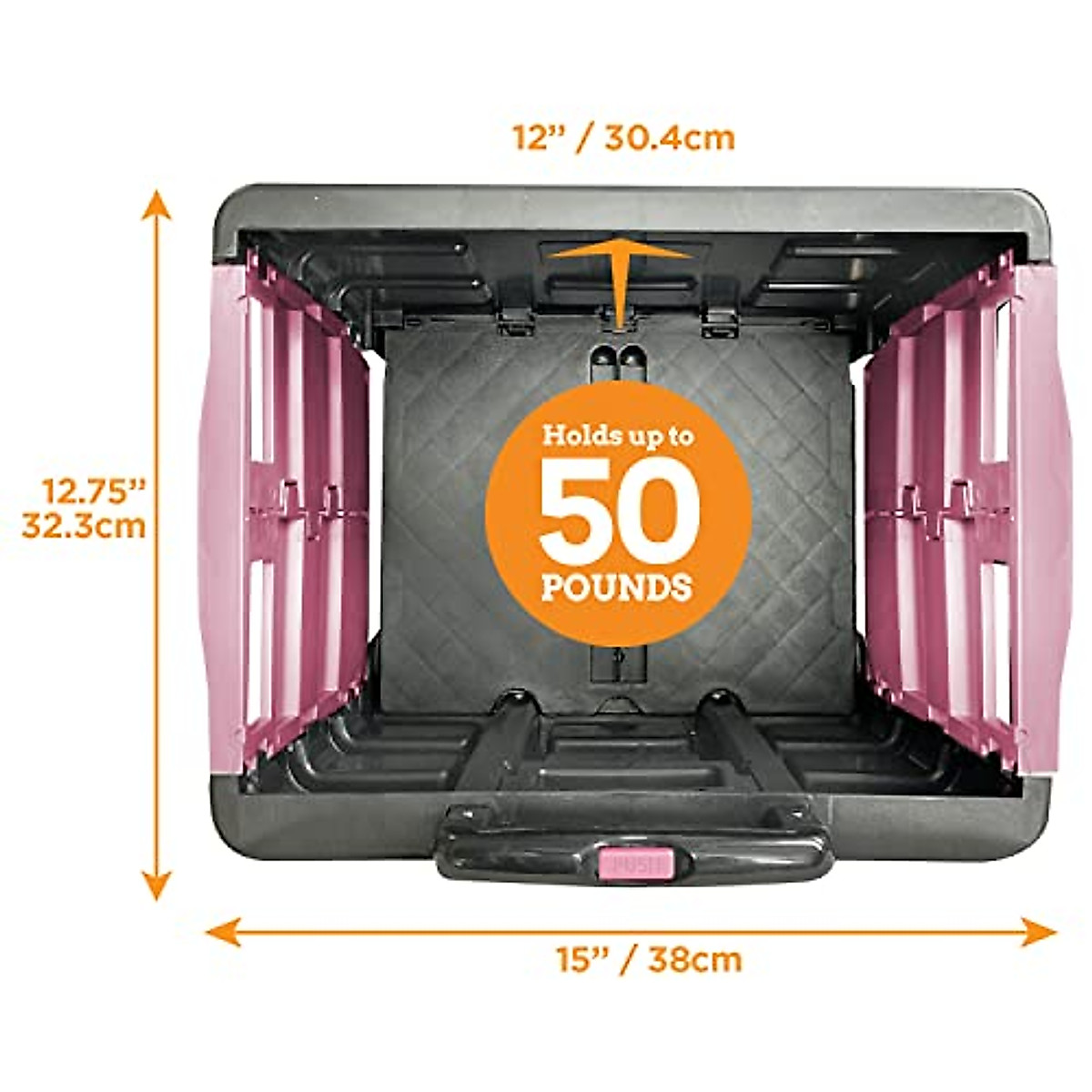 Inspired Living Ultra-Slim Rolling Collapsible Storage Pack-N-Roll Utility-carts, with Telescopic Handle, for Home, Garden, Shopping, Office, School use, Medium, Pink & Black