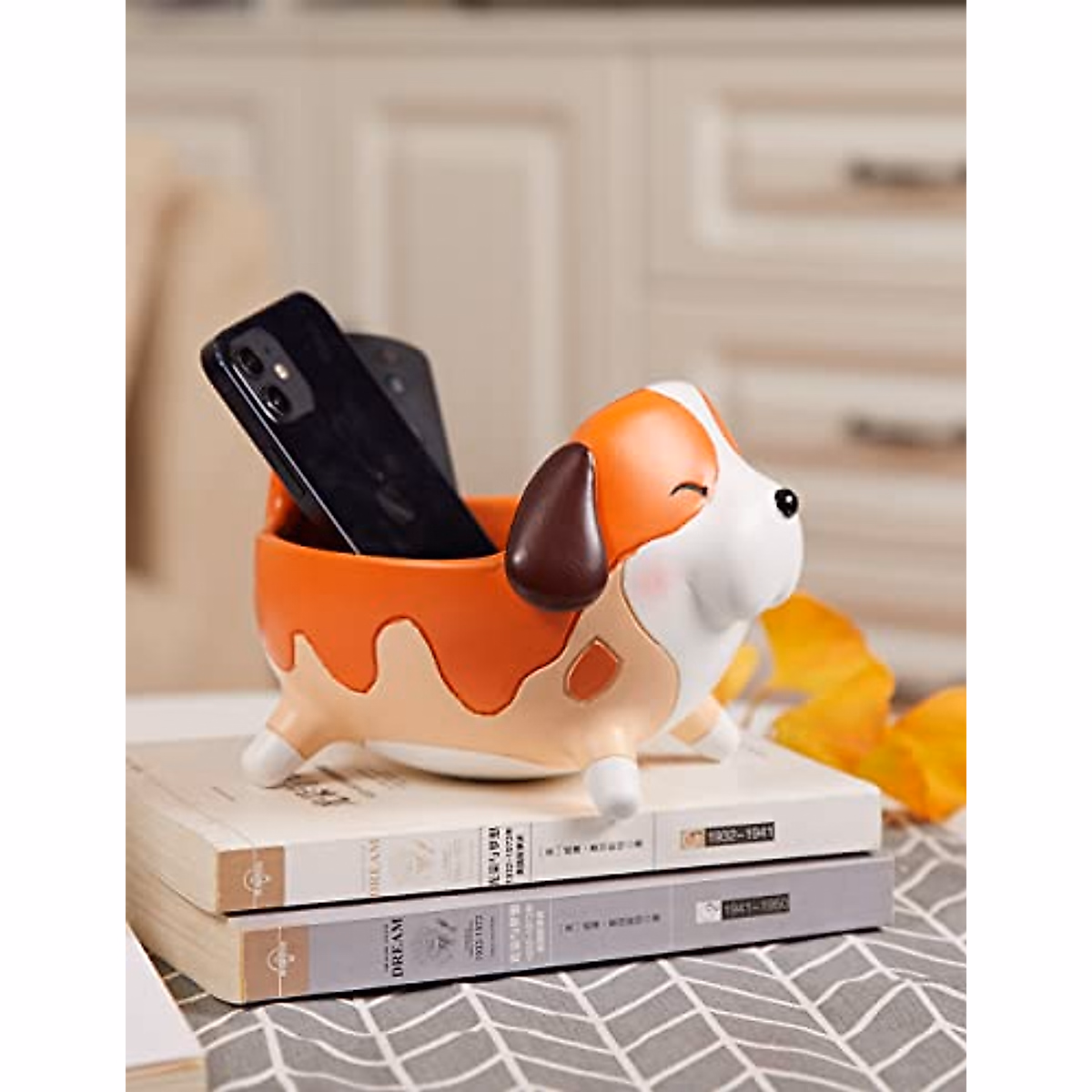 SEINHIJO Dog Candy Dish Cookie Plates Nuts Bowl Jewelry Tray Animal Arts Statue Sculpture Polyresin Figurine 6.7 inch