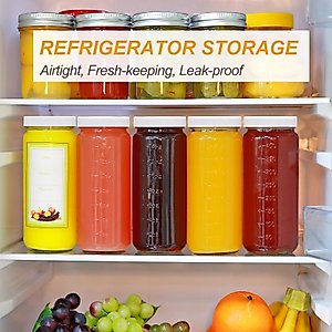 Salzesfalls 16oz Glass Juice Bottles with Lids and Straw,Reusable Juice Bottles with Lids,Travel Drinking Jars with Scale, for Juice,Coffee,Iced Tea,Smoothies,Milk,Set of 9