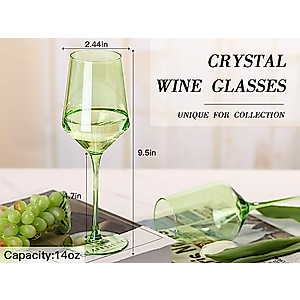Physkoa Green Wine Glasses Set of 6-14 oz, Unfading Color, Hand-blown, Crystal - Spring Summer Wine Glasses, Green Glassware, Green Drinking Glasses, Mother's Day, Wedding Gifts for Wine Lover