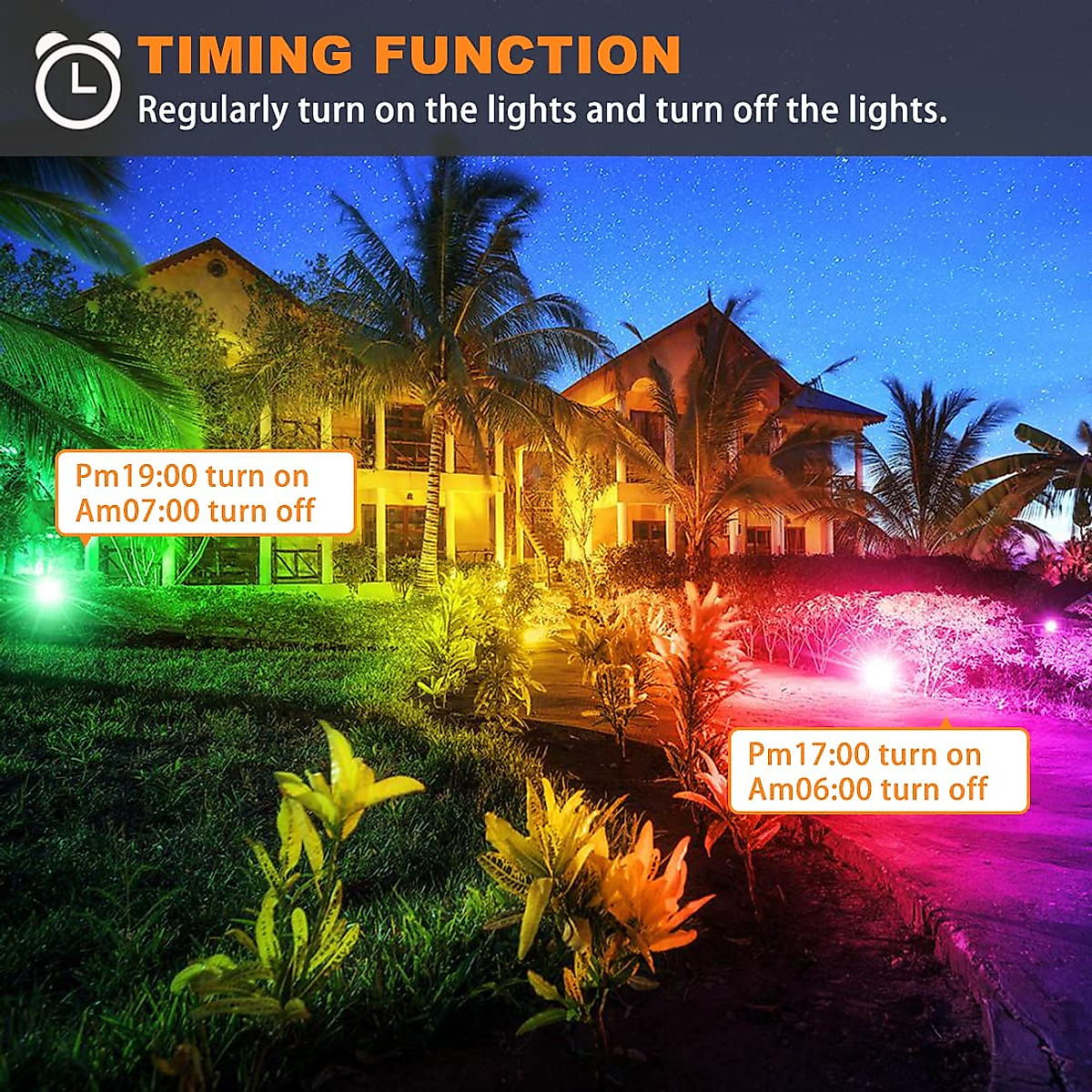 LED Flood Light Outdoor, 300W Equivalent 3000LM Smart RGB Landscape Lighting with APP Control, DIY Scenes - Timing - 5700K Daylight White -Color Changing Uplight, IP66 Waterproof US Plug MELPO(4 Pack)