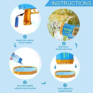 Bubble Gun, Bazooka Bubble Machine Gun, Bubble Blaster Gun with Bubble Solution, 69 Holes Bubble Bazooka Gun Outdoor Summer Toy Gifts Party Favors for Kids Blue Bubble Maker Blowers