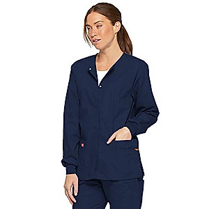 Dickies EDS Signature Scrubs for Women, Snap Front Scrub Jacket in Soft Brushed Poplin 86306, L, Navy
