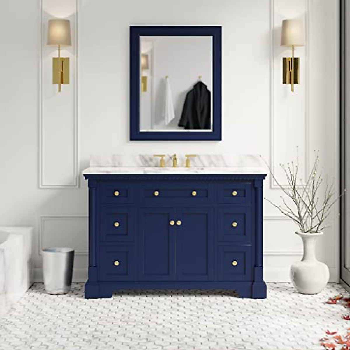 Sydney 48-inch Bathroom Vanity (Carrara/Royal Blue): Includes Royal Blue Cabinet with Authentic Italian Carrara Marble Countertop and White Ceramic Sink