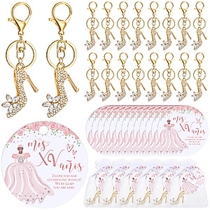 Dunzoom 18 Sets Quinceanera Party Favors for Guests 18 High Heel Shoe Keychains 18 Thank You Cards Small Quinceanera Cards 18 Organza Bags for 15 Birthday Guests Girls Gift Party Favors