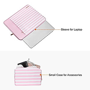 MOSISO Laptop Sleeve Compatible with MacBook Air/Pro, 13-13.3 inch Notebook, Compatible with MacBook Pro 14 inch 2023-2021 A2779 M2 A2442 M1, Horizontal Stripe PU Leather Bag with Small Purse, Pink