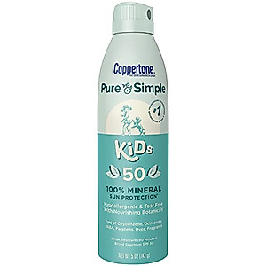 Coppertone Pure and Simple Kids Sunscreen Spray SPF 50, Zinc Oxide Mineral , Tear Free, Water Resistant, Broad Spectrum , 5 Oz